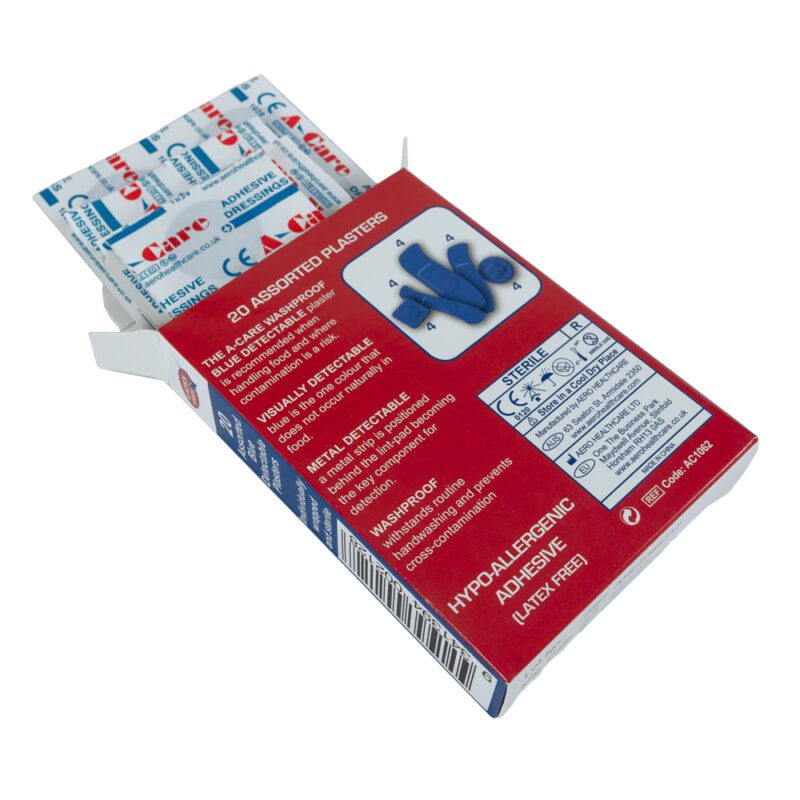A-Care Blue Detectable Plasters Assorted - Box 20 (5 sizes) - Aero ...