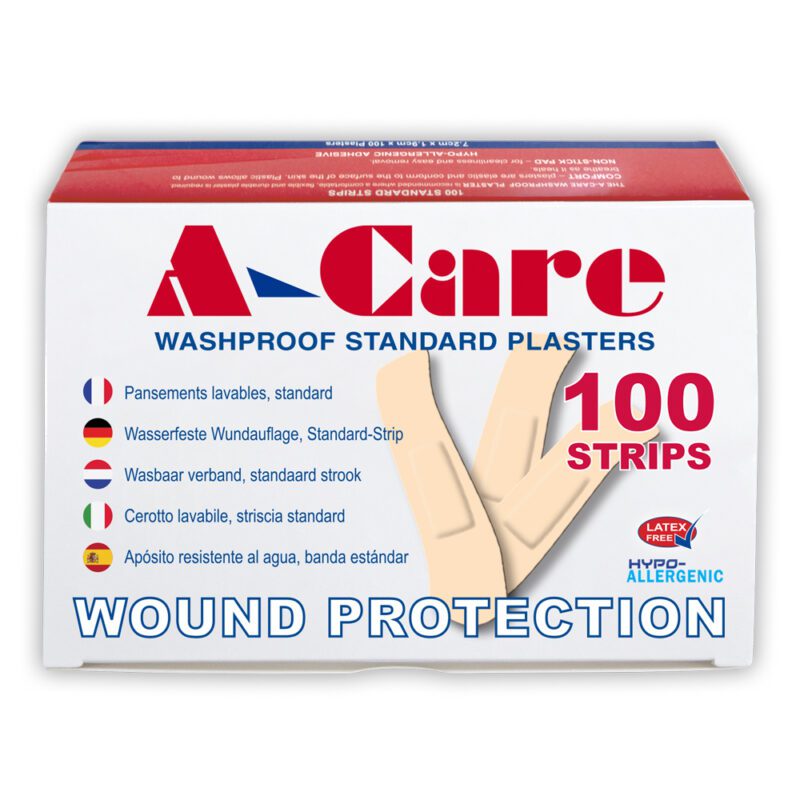 A-Care Washproof Plasters Standard Strip - Box 100 - Aero Healthcare UK