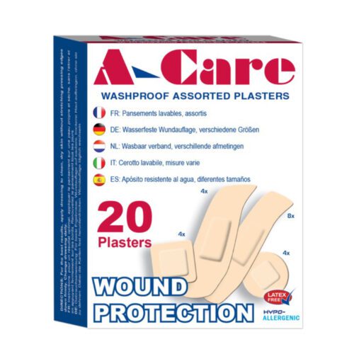 A-Care Washproof Plasters Assorted - Box 20 (4 sizes) - Aero Healthcare UK