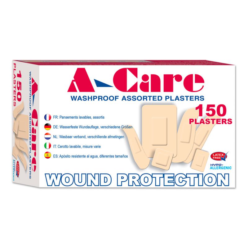 A-Care Washproof Plasters Assorted – Box 150 (6 sizes) - Aero Healthcare UK