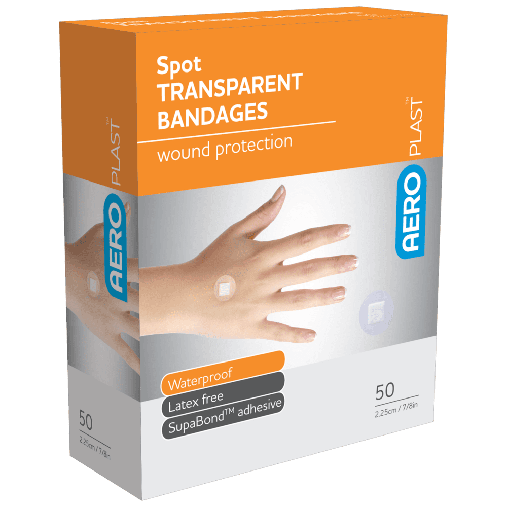 AEROPLAST Transparent Spot Dressings 2.25 x 2.25cm Box/50 | Aero Healthcare