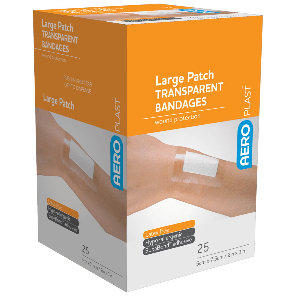AEROPLAST Transparent Large Patch 7.5 x 5cm Box/25 | Aero Healthcare