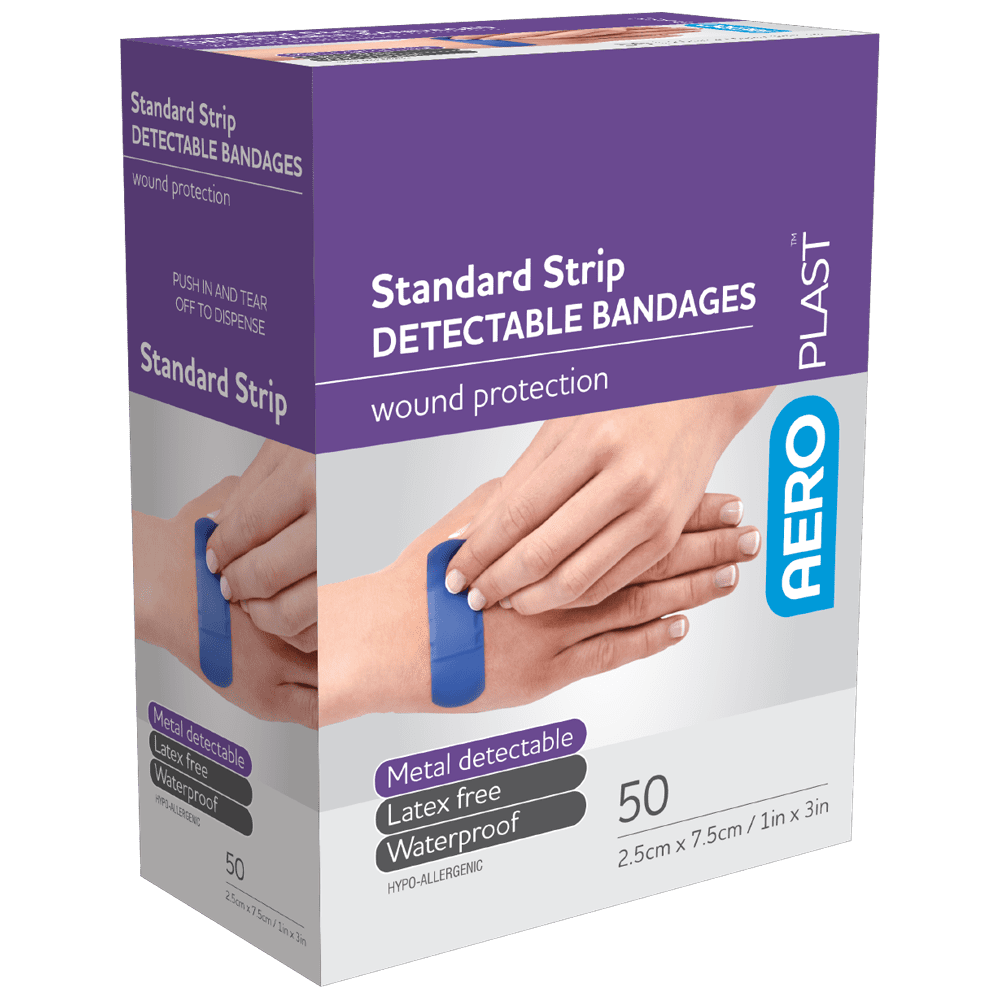 AEROPLAST Standard Detectable Strips 7.5 x 2.5cm Box/50 | Aero Healthcare