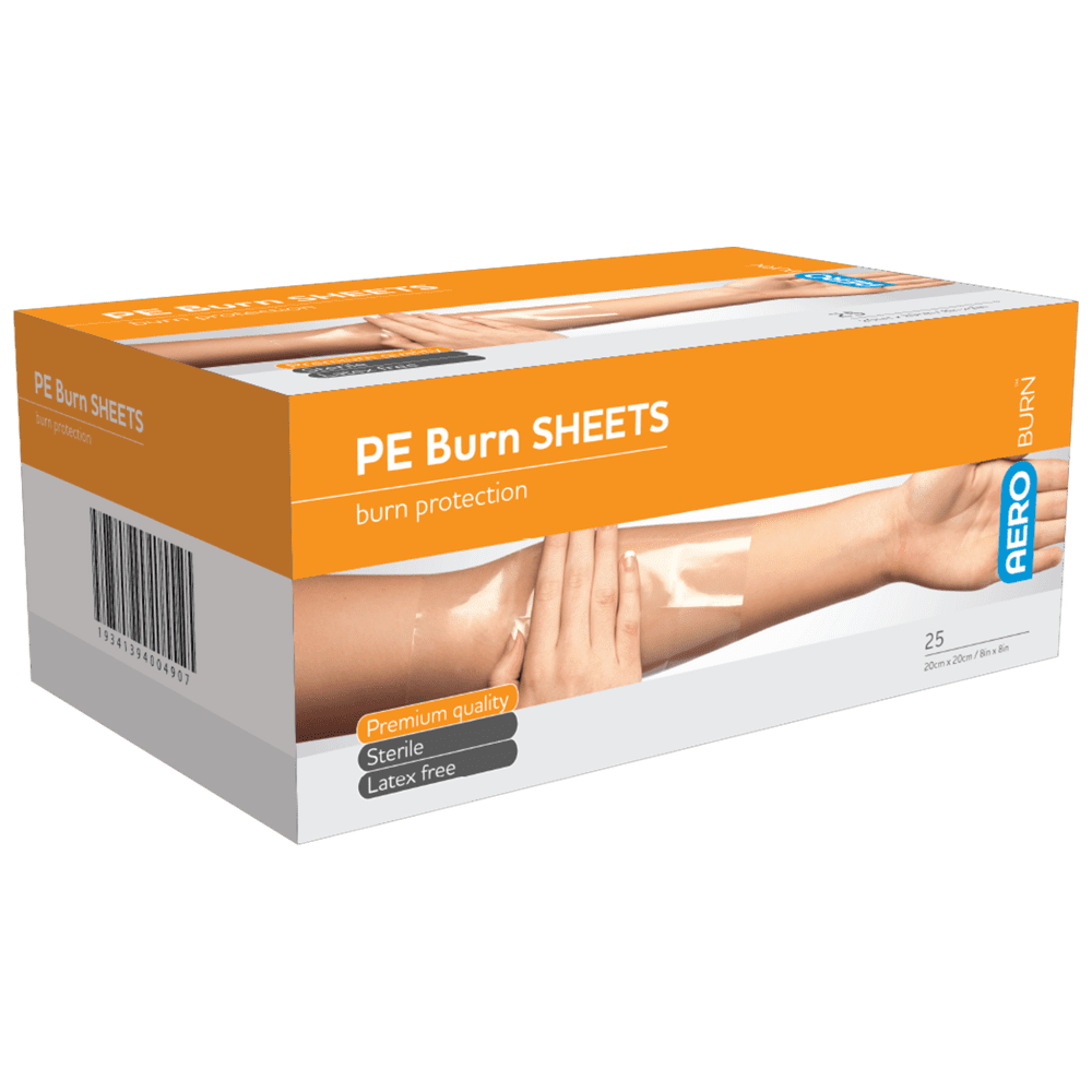 AEROBURN Polyethylene Burn Sheet 20 x 20cm Box/25 | Aero Healthcare