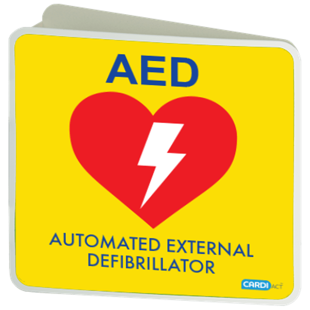 CARDIACT Yellow Poly AED Angle Bracket Sign 22.5 x 22.5cm | Aero Healthcare